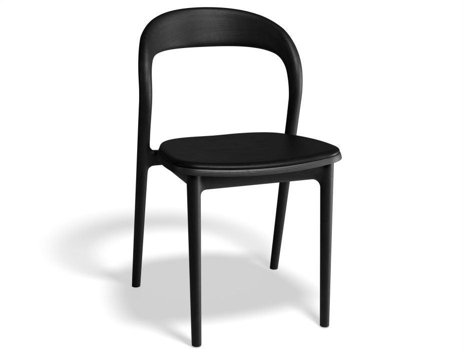Drake Chair with Leather Seat Pad - Black Ash — Culturehome.com.au