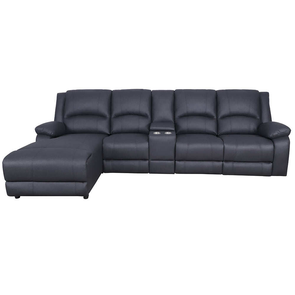Oberon Rhino Fabric Recliner LHF Chaise Sofa 3 Seater - Onyx ...