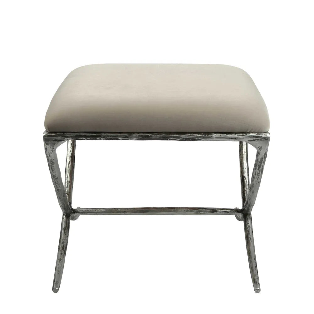Aries Upholstered Iron Stool - Pewter in Silver Velvet — Culturehome.com.au